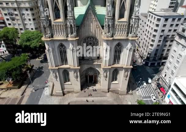 Panning wide of famous catholic church Metropolitan Cathedral of Sao ...