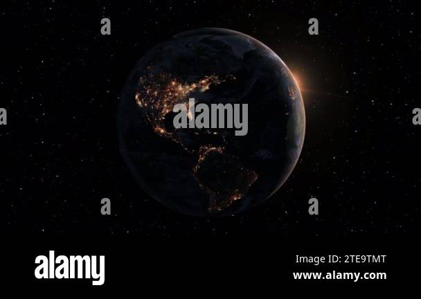 Planet earth 3D orbital animation with realistic geography surface and ...