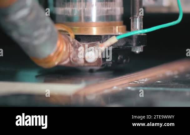 Modern technological cutting effect on sheet of metal on CNC machine ...