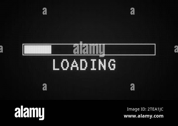 Video animation of a pixelated loading bar and the message loading on ...