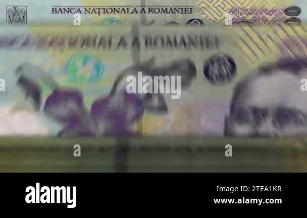 Romanian Lei money counting machine with banknotes. Quick RON currency ...