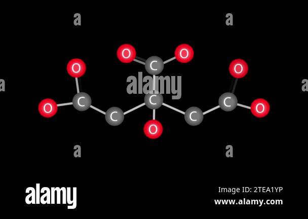 formation of citric acid molecule, C6H8O7, schematic animation, cartoon ...