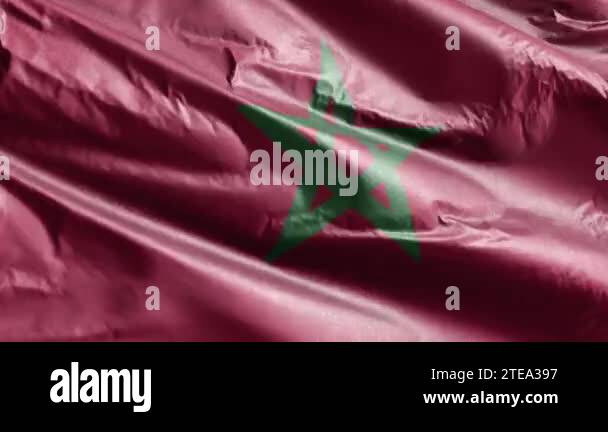 Morocco textile flag waving on the wind loop. Moroccan banner swaying ...