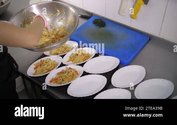 cooking. buffet restaurant kitchen. canteen. Close-up. cooking food in ...