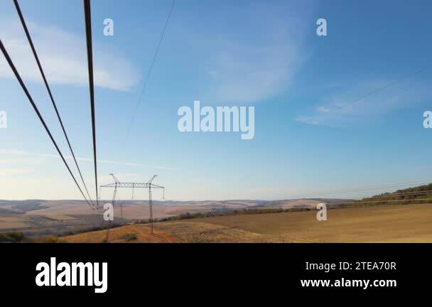 Electric power lines divided by safe guard insulating frame transfening ...