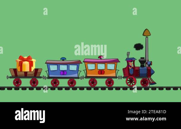 The locomotive goes and drags two carriages for passengers and one with ...