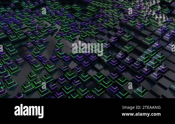 Looping Abstract 3D color reflective pyramid animation.Waving surface ...