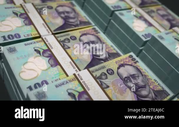 Romanian Lei money pack loop 3d animation. Loopable seamless concept of ...