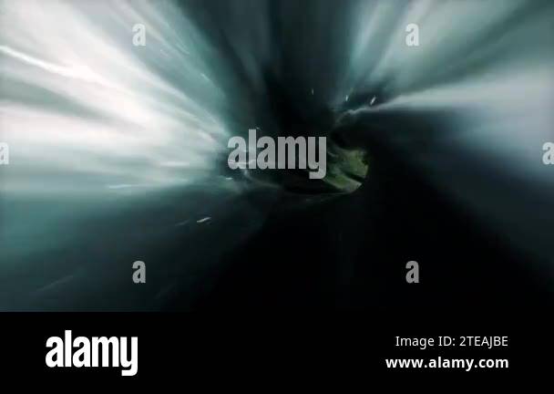 Abstract dark green alien hyperspace warp tunnel through time and space animation. 4K 3D Loop ...