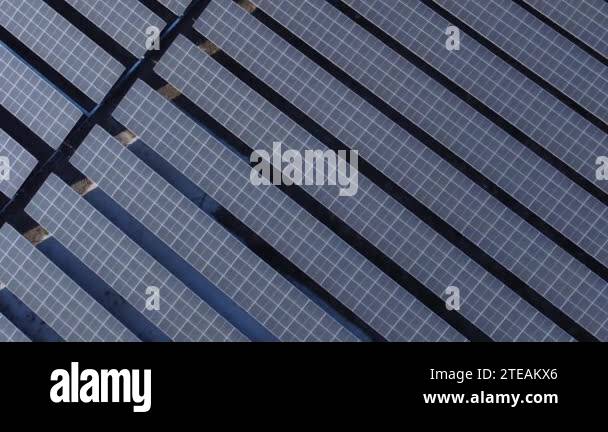 4K by drone moving over Solar Cell in the Solar Farm. Concept of ...
