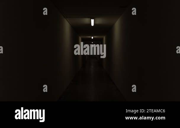 Scary dark corridor, tunnel, underground walkway. Mysterious and dark ...