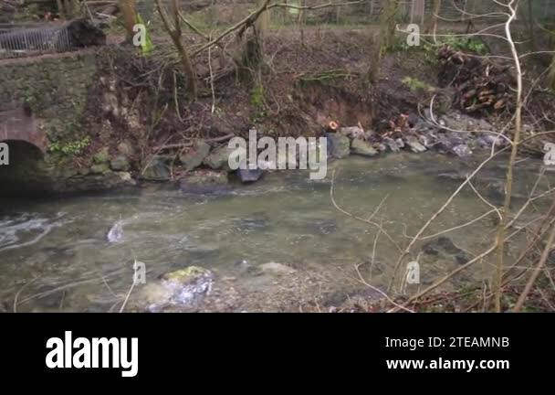 Damaged bridge shows broken bridge after heavy rainfall and extreme ...