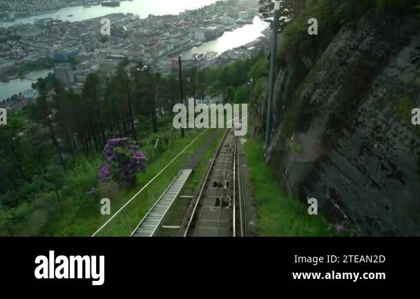 Bergen Floibanen Funicular Ride POV. Floibanen Funicular connects the ...