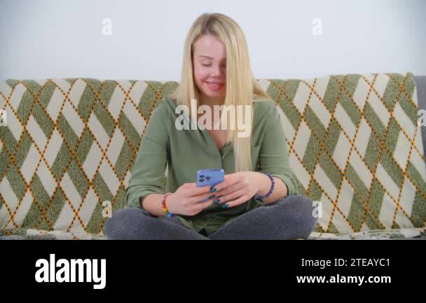 Beautiful woman with one eye and face scar using mobile phone with ...