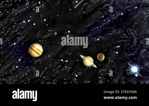 Infinite universe, outer space, stars and planets with cartoon effect ...