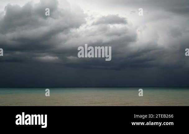 8K 7680x4320.Storm clouds and rain at sea.Heavy precipitation, freezing ...