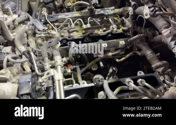 Looking down on the engine in a Toyota 79 Series Landcruiser Stock ...