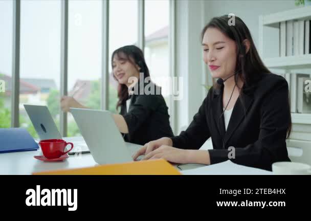 Asian transgender woman call center, Customer support agent or call ...