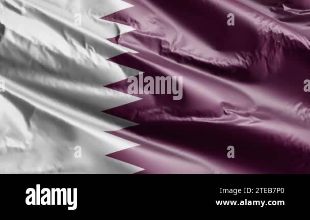 Quatar flag slow waving on the wind loop. Qatari banner smoothly ...