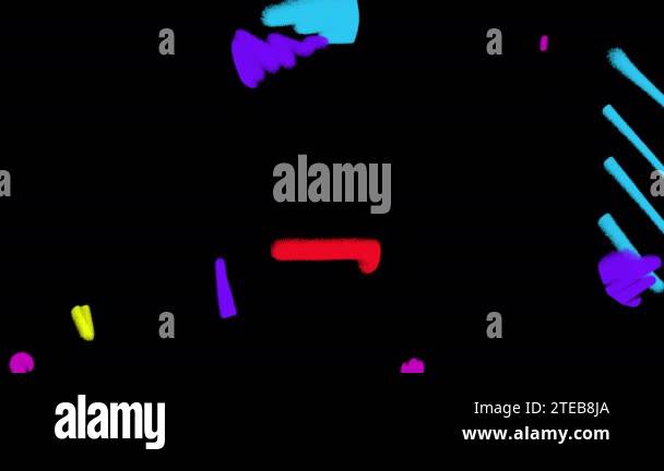 Animation of multi-colored texture spots on a black screen. Filling the ...