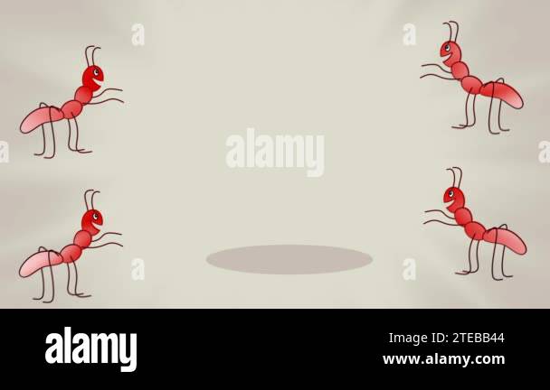 Red worker ant with appearing of ants with beige and green background ...