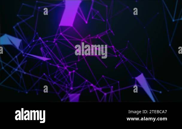 Purple polygons and lines background. Network nodes animation, digital ...