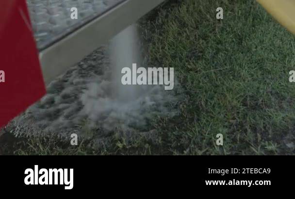 Water drains from fire engine after emergency response for firefighting ...