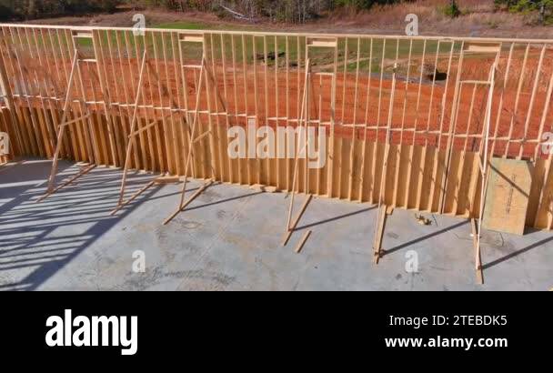 Wooden framework on stick built home residential under construction of ...