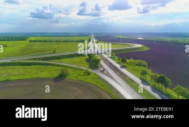 European road. Crossing roads. Two highways intersect and become one ...