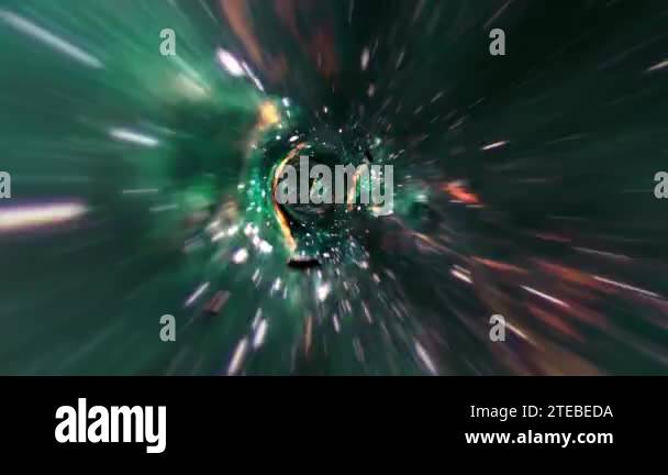 Abstract loop hyperspace grunge green tunnel wormhole background. Space ...