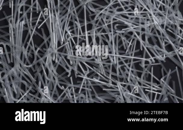 Plastic straw waste collection. Juice cocktail plastic straw slowly ...