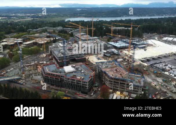Cinematic 4K aerial bird's-eye drone footage of the construction at the ...