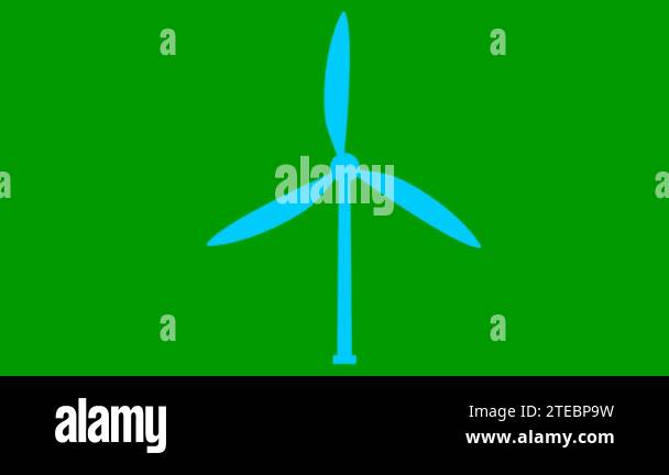 Animated flat ecology icon. blue symbol of wind power plant. Blades are ...