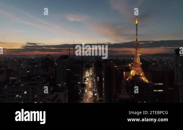 Night scape downtown Sao Paulo Brazil. Cityscape of Sao Paulo Brazil at ...