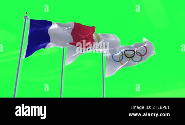 Paris, France, January 2022: Paris 24 Olympic flag waving in the wind ...