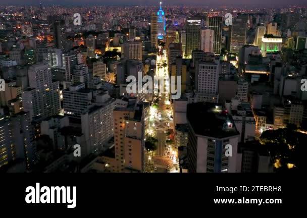 Night scape downtown Sao Paulo Brazil. Cityscape of Sao Paulo Brazil at ...