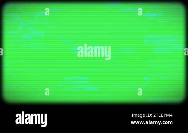 Green TV screen with VHS effects. Effect of an old TV with a kinescope ...