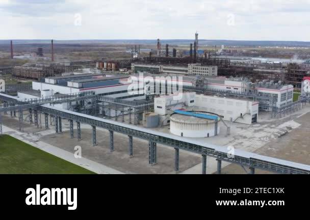 Chemical processing plant. Aerial view of Modern high-tech production ...