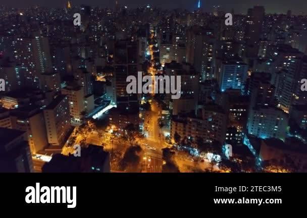 Night scape downtown Sao Paulo Brazil. Cityscape of Sao Paulo Brazil at ...