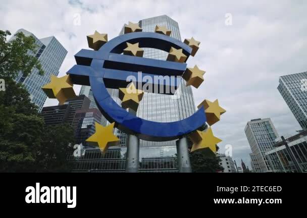 FRANKFURT, GERMANY - AUGUST 2021: Giant Euro Symbol at Willy Brandt ...