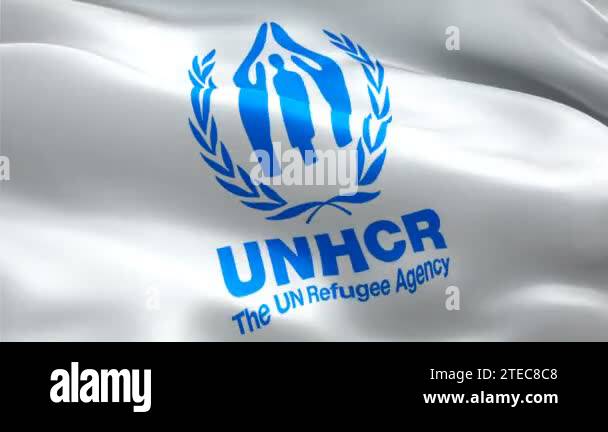 United Nations Refugees logo. National 3d UNHCR logo waving. Sign of ...