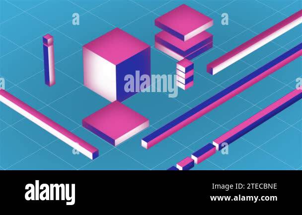 3d Geometric Shapes On Blue Grid Background Motion Design Animation Construction And Designing