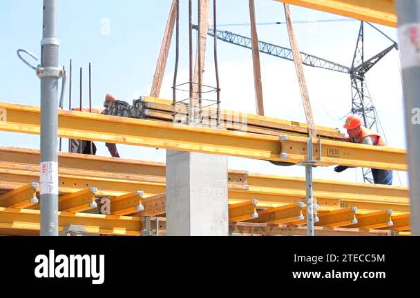 The formwork is lifted on a crane. Formwork for creating reinforced ...