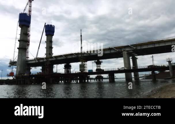 Construction of a new cable-stayed bridge across the river. Engineering ...