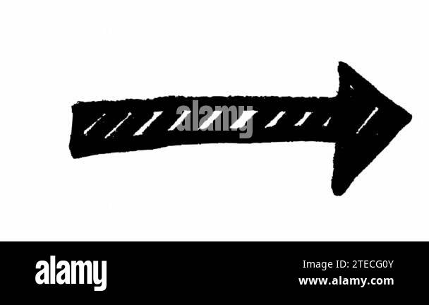 Animated symbol of arrow. Hand drawn black arrow points to the right ...