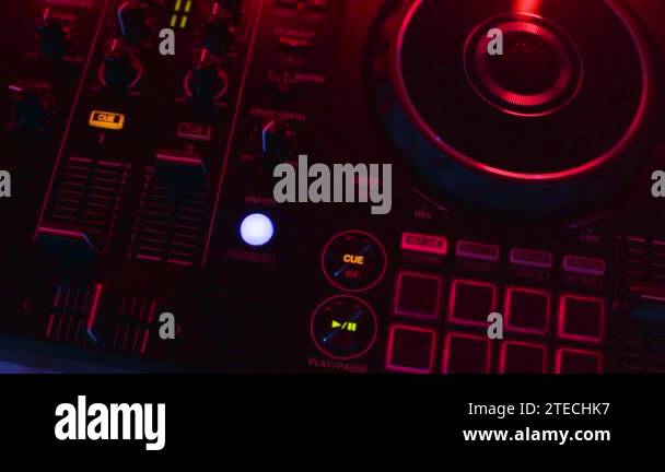 DJ mix studio audio tracks mixing buttons pads decks mixing console ...