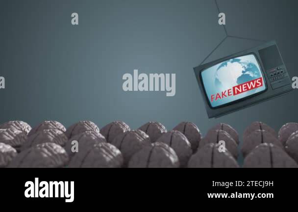 Fake News text on TV screen. Concept of influence of media on people ...