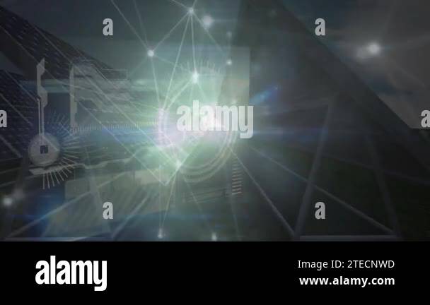 Animation of network of connections and data processing over solar ...