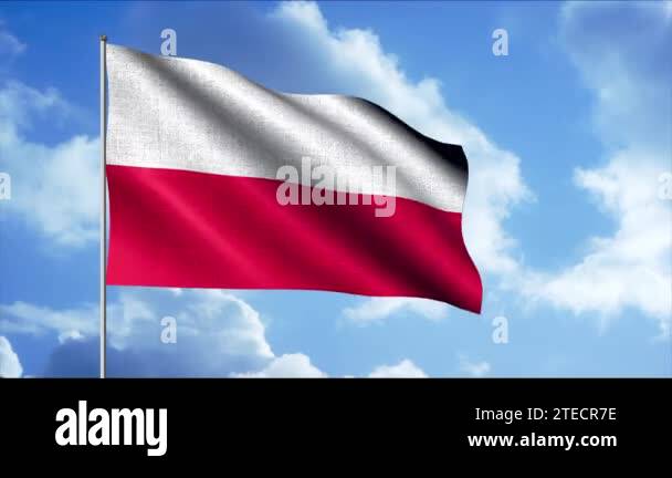 Waving Poland flag over sky with clouds, seamless loop. Motion ...