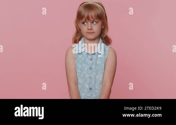 Funny amusing preteen child girl kid making playful silly facial ...